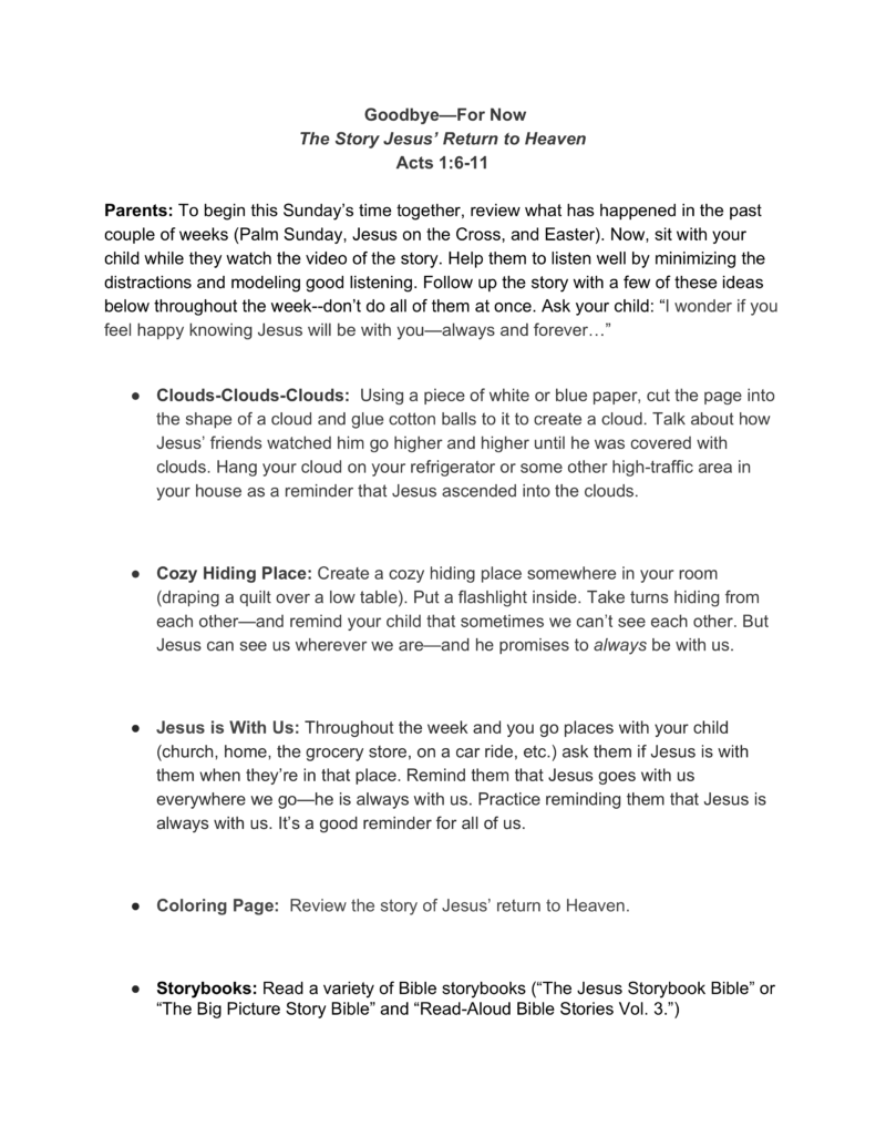 Goodbye—For Now: The Story Jesus’ Return to Heaven - Cross Park Church