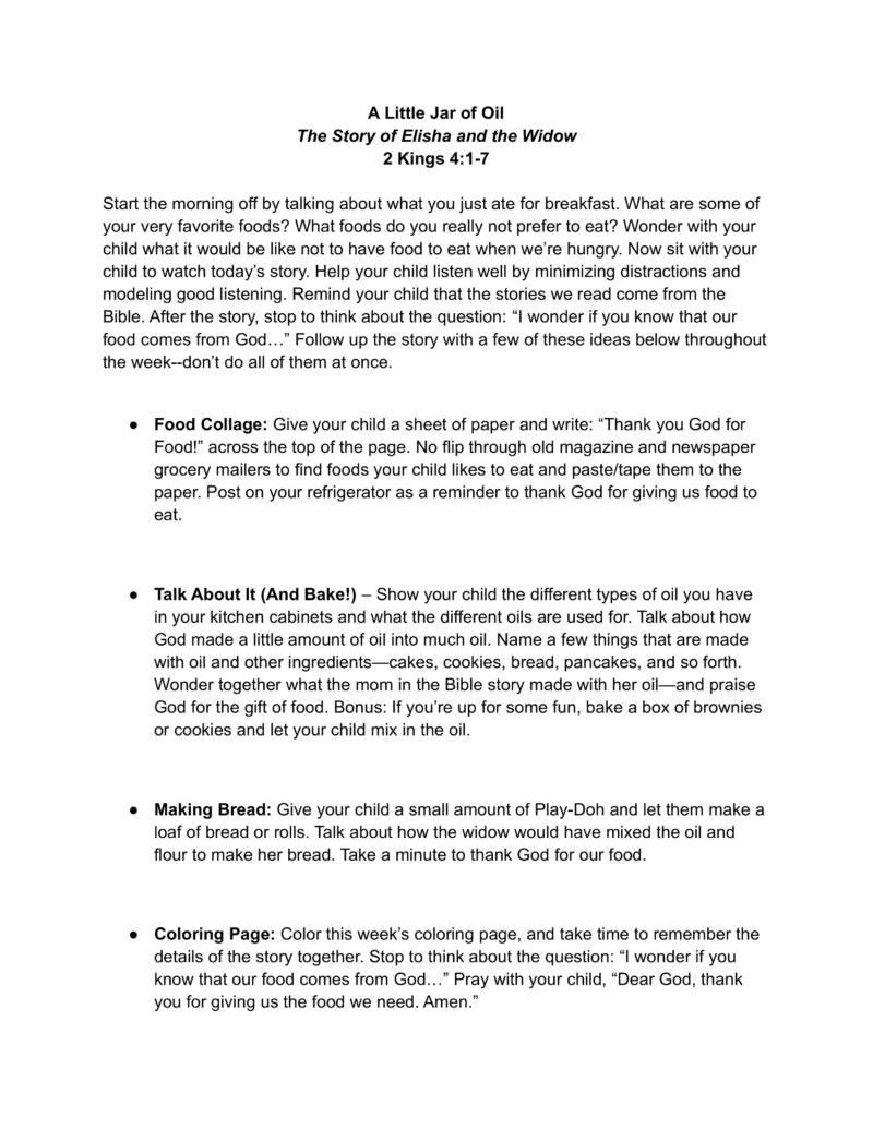 A Little Jar of Oil - The Story of Elisha and the Widow - Cross Park Church